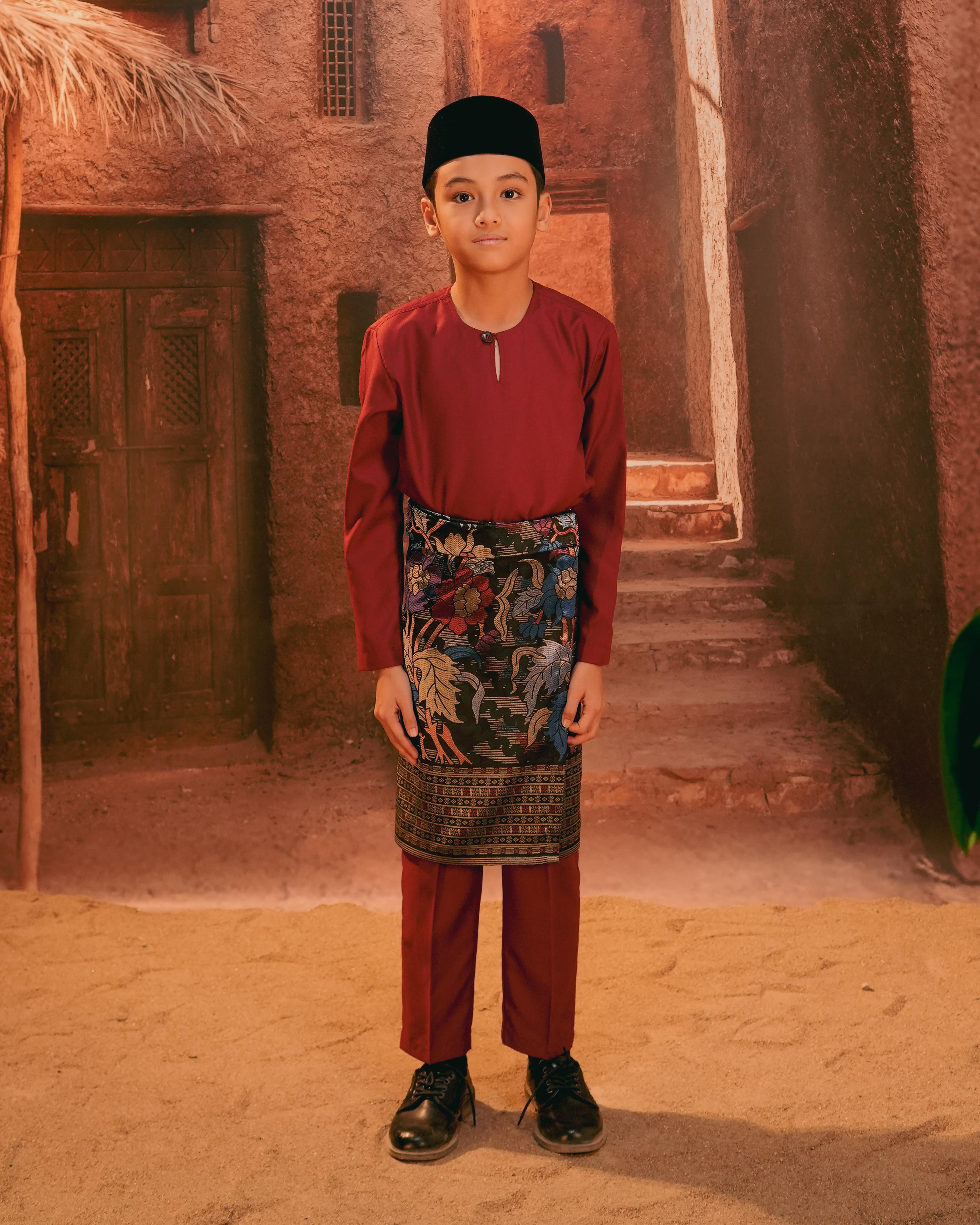 Bunga Raya Instant Sampin Kid - Navy Blue & Maroon – SampinExclusiveMy